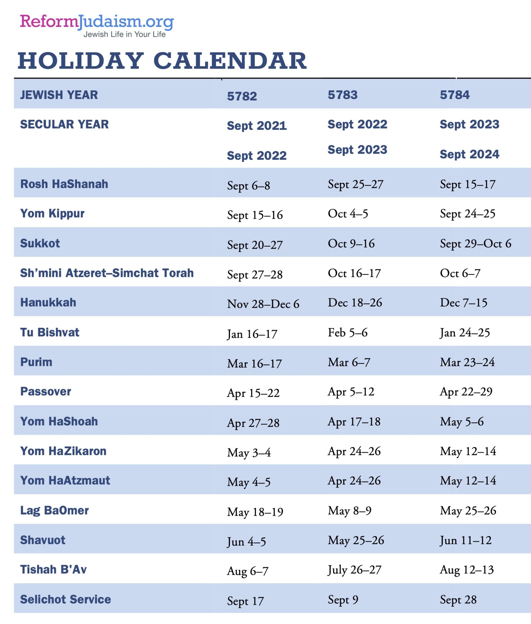 Jewish Calendar - Garden City Jewish Center
